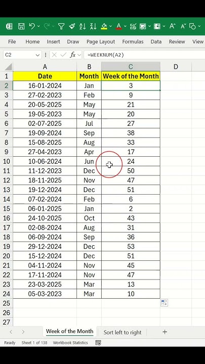 Calculate week number of the month #excel - YouTube