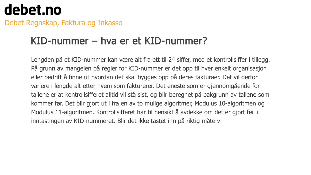 KID-nummer – hva er et KID-nummer? - Debet Regnskap Ordbok - YouTube