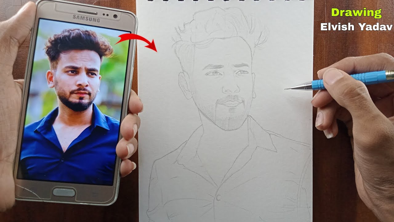 Drawing Elvish Yadav 🔥 | Outline Tutorial - YouTube