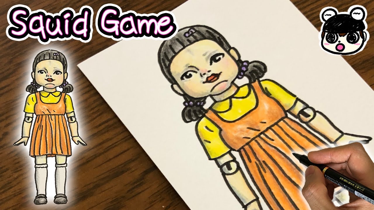 [Squid game] How to draw a squid game doll | step by step - YouTube