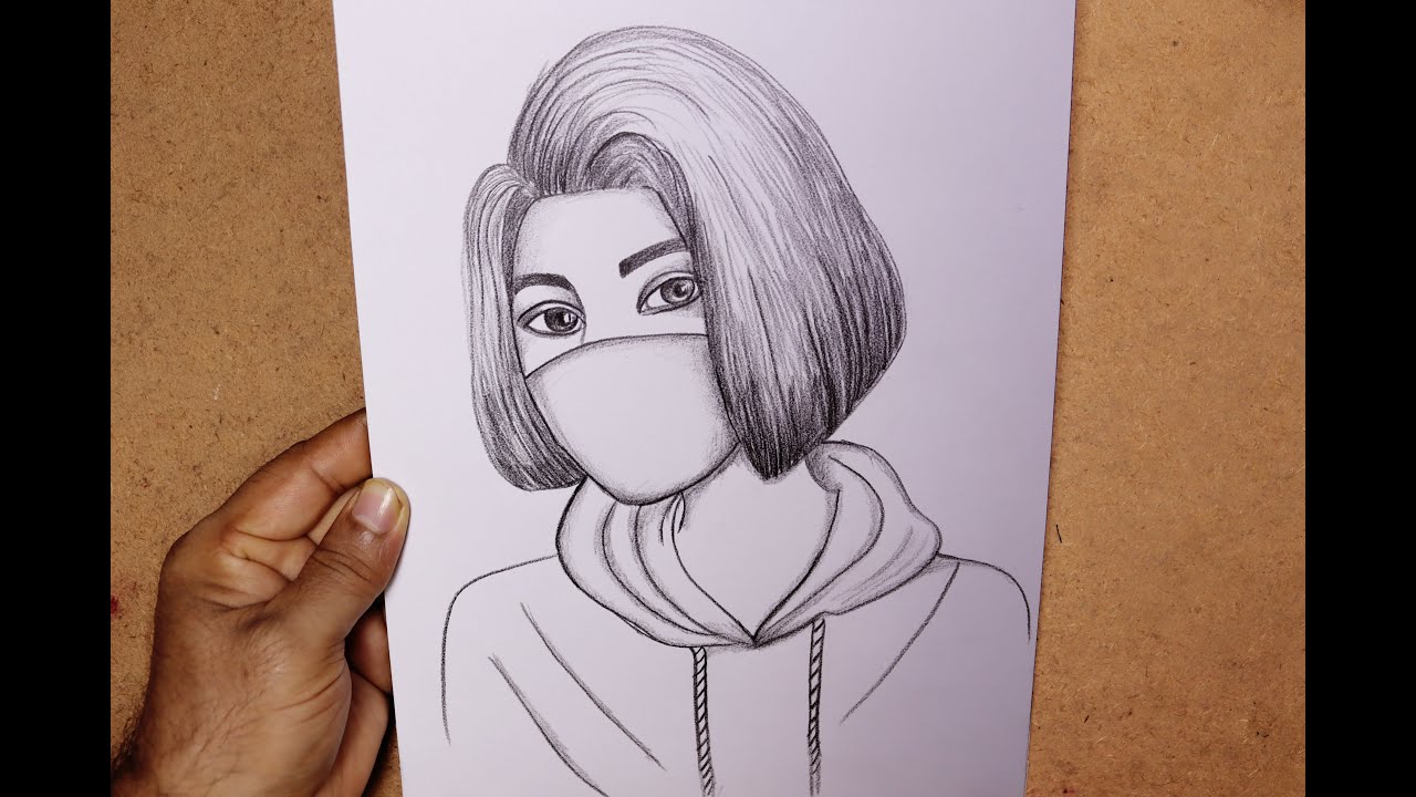 Beginners drawing a girl wearing a mask - Pencil sketch || How to draw ...