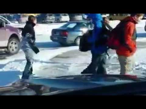 kids slipping on an ice path - YouTube