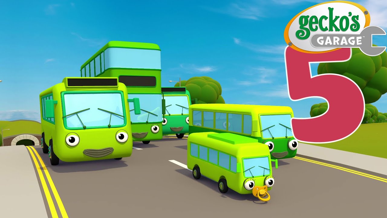 5 Green Buses | Gecko's Garage Songs｜Kids Songs｜Trucks for Kids - YouTube