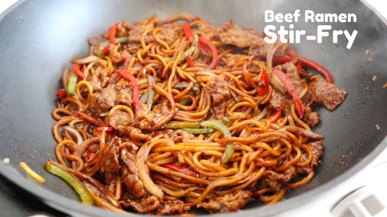 EASY BEEF RAMEN STIR-FRY NOODLES RECIPE - YouTube