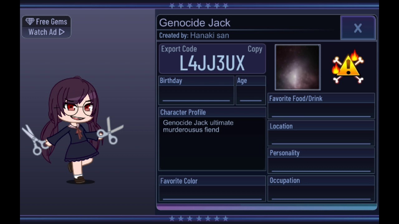 Toko Fukawa and Genocide Jack gacha club export code - YouTube