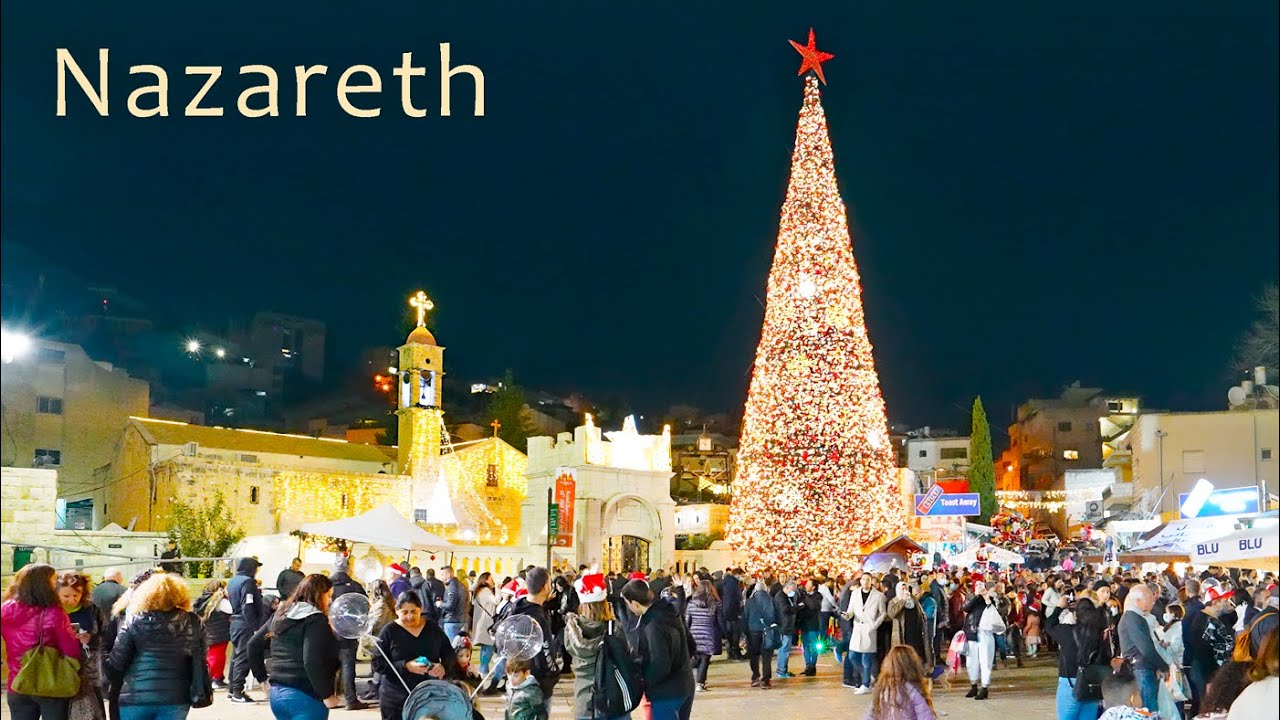MERRY CHRISTMAS from NAZARETH. Beautiful illumination of the Night City ...