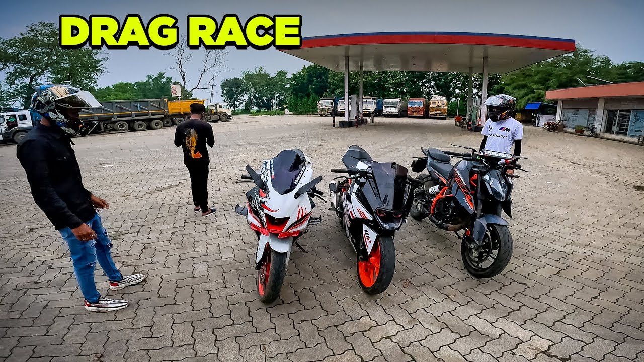 KTM RC 390 vs R15 vs Duke 390 Drag Race 😱 R15 with Akrapovic Full ...