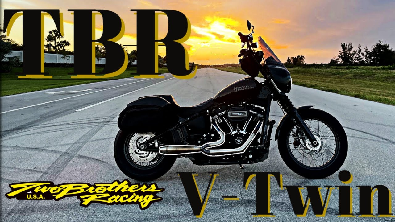 Harley Two Brothers Racing exhaust on a Softail Street Bob - YouTube