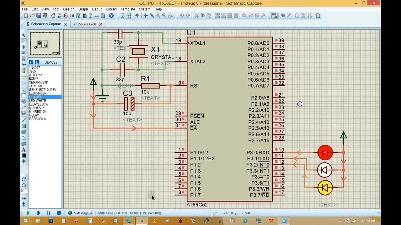 Interfacing Led To An 8051 Micro Controller Using Protues Simulation Software Youtube