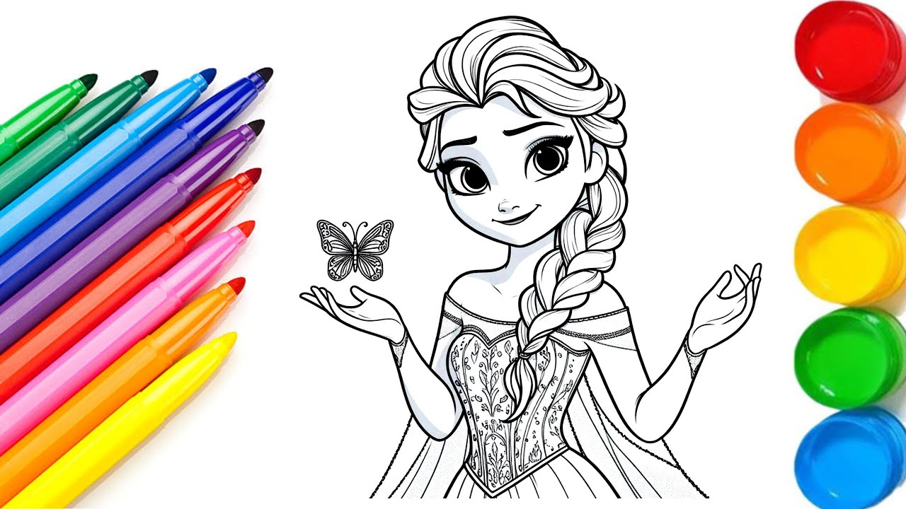 Beautiful Elsa with Butterfly Drawing and Coloring | How to Draw ...