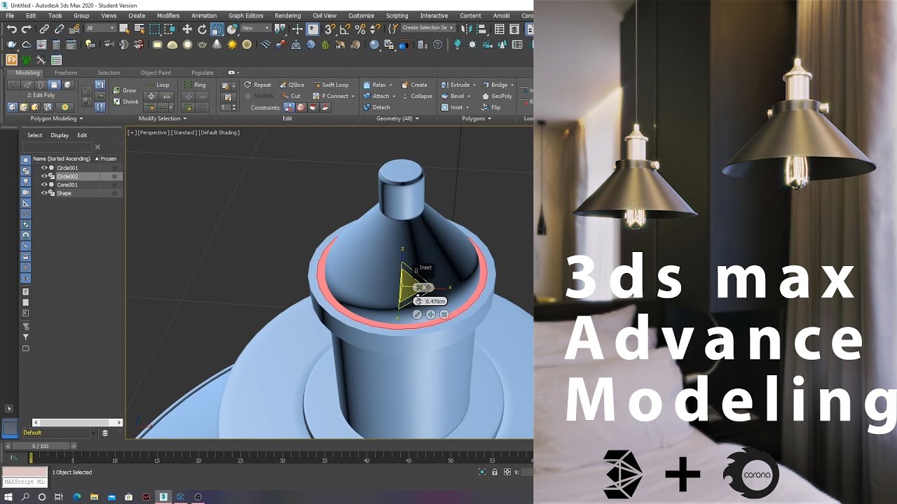 3DS max advance modeling tutorial (hanging lights)+ corona part 1 - YouTube