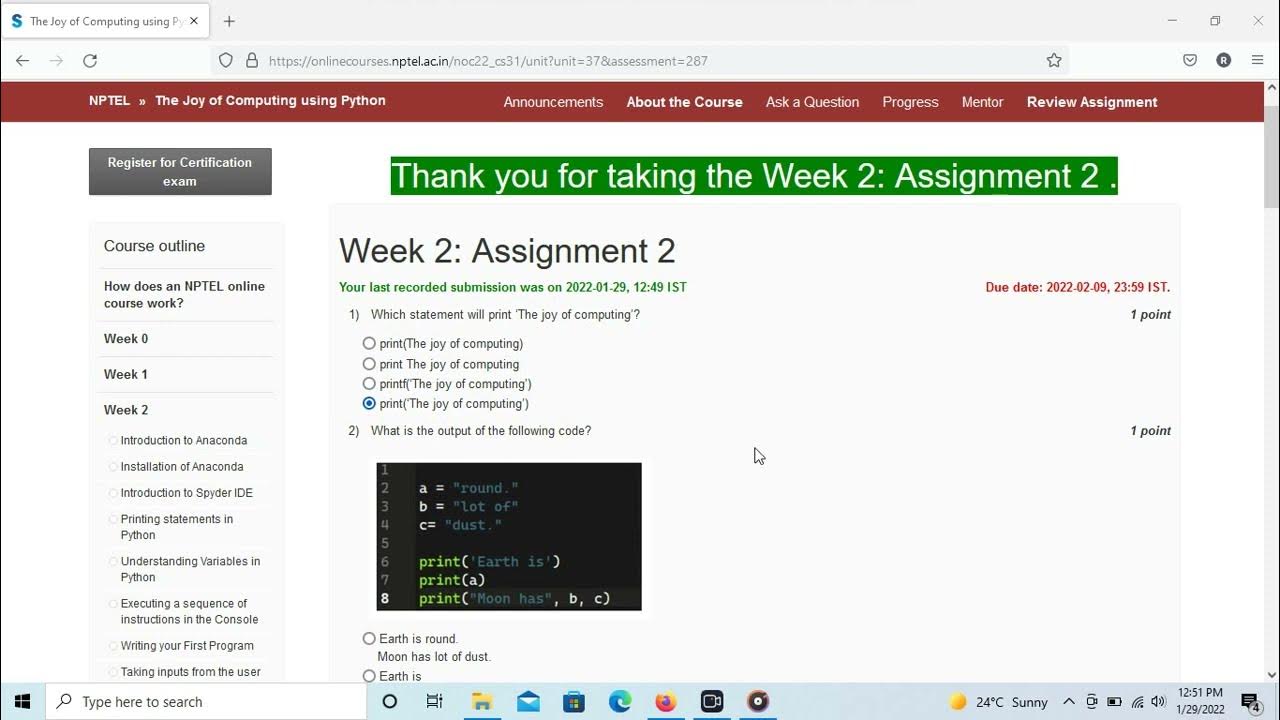 The Joy Of Computing Using Python Nptel Swayam Course Week 2 Assignment Answers Youtube