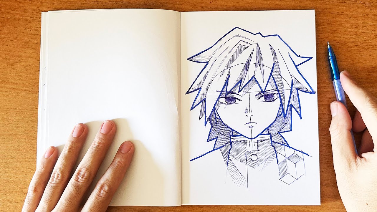 How to draw Giyu Tomioka from Demon Slayer | How to draw anime step by ...