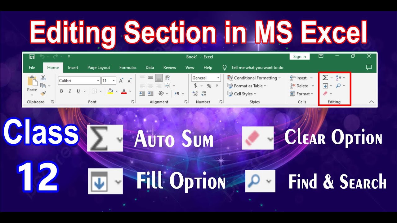 editing section in ms excel | fill, autosum, clear option in ms Excel | - YouTube