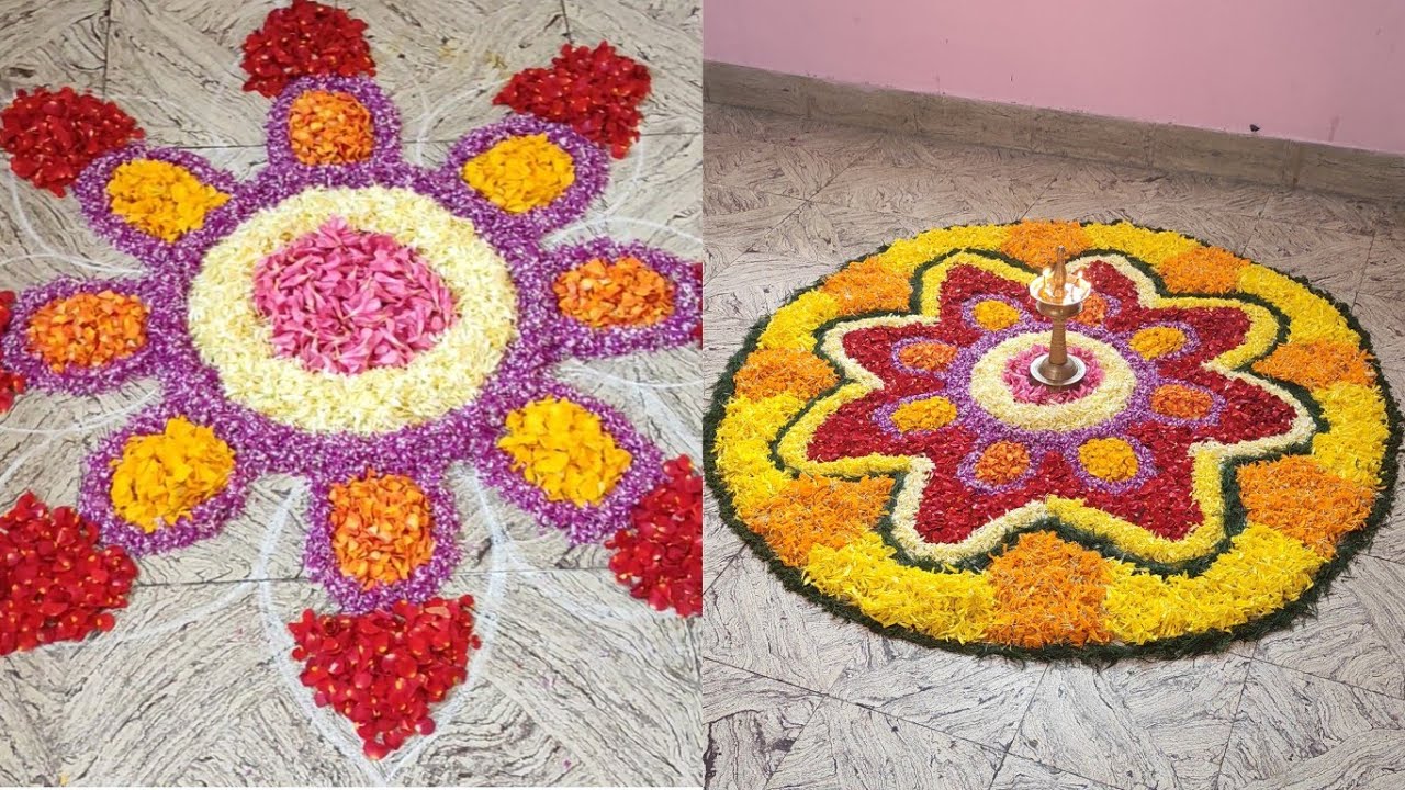 How to put onam pookalam designs simple at home// Coimbatore ponnu ish ...