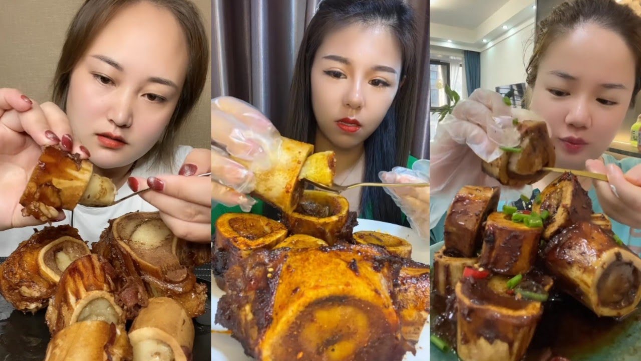 Chinese Food Mukbang Eating Show | Red beef bone marrow | Beef Bone ...