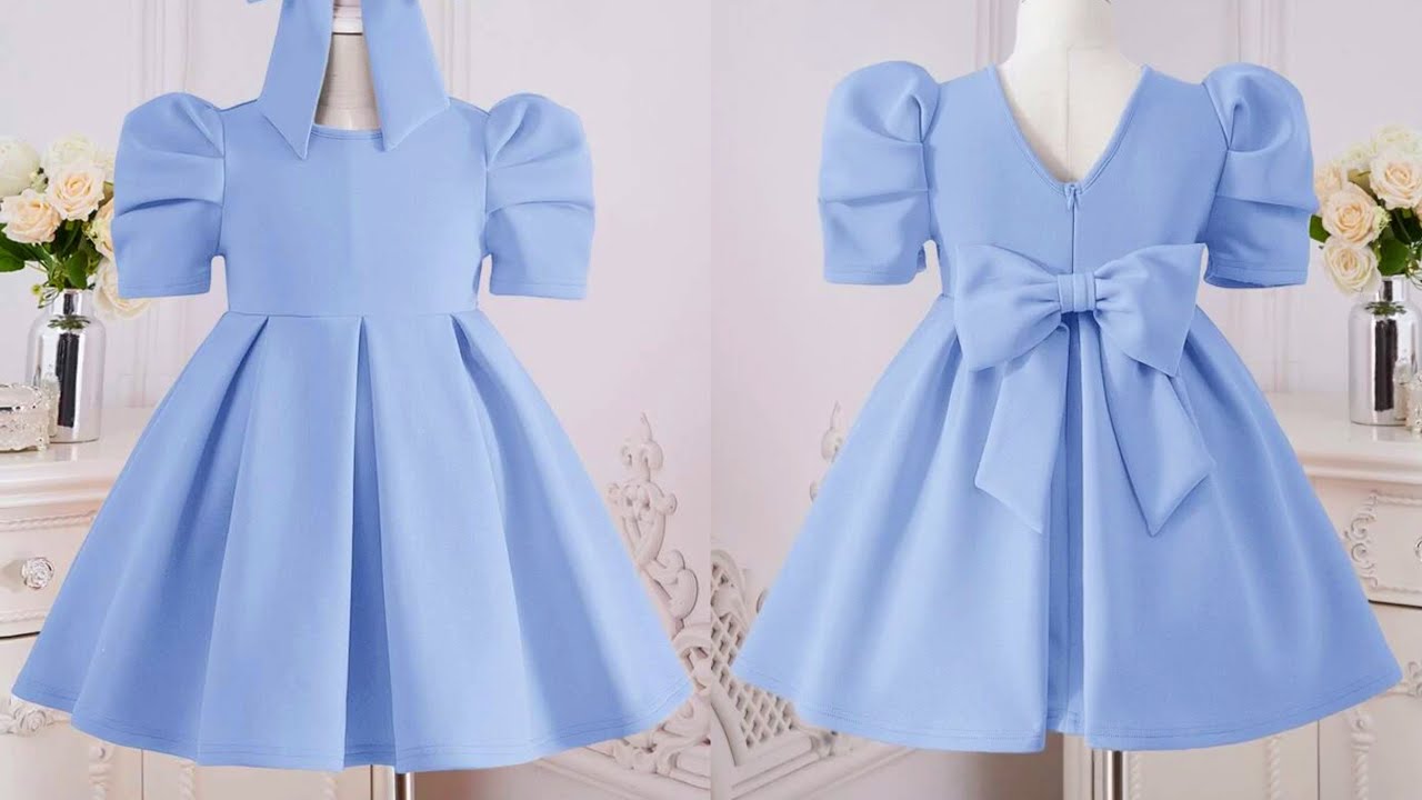Beautiful Fold Pleated Puff Sleeve Baby Frock Cutting and Stitching ...