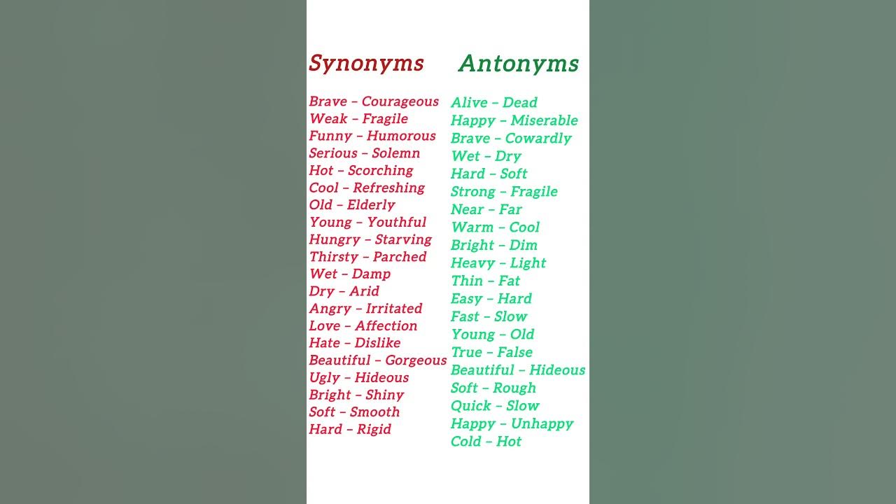 #Synonyms Vs Antonyms#Learning English#English Grammar - YouTube