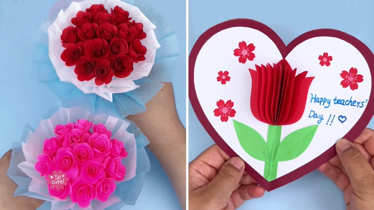 Easy DIY Flower Bouquet & Pop up Card with Paper || Homemade Gift Card ...