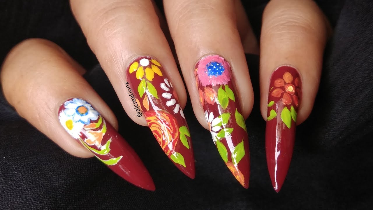 Easy Freehand floral Nail Art design at home for beginners|Floral Nail ...