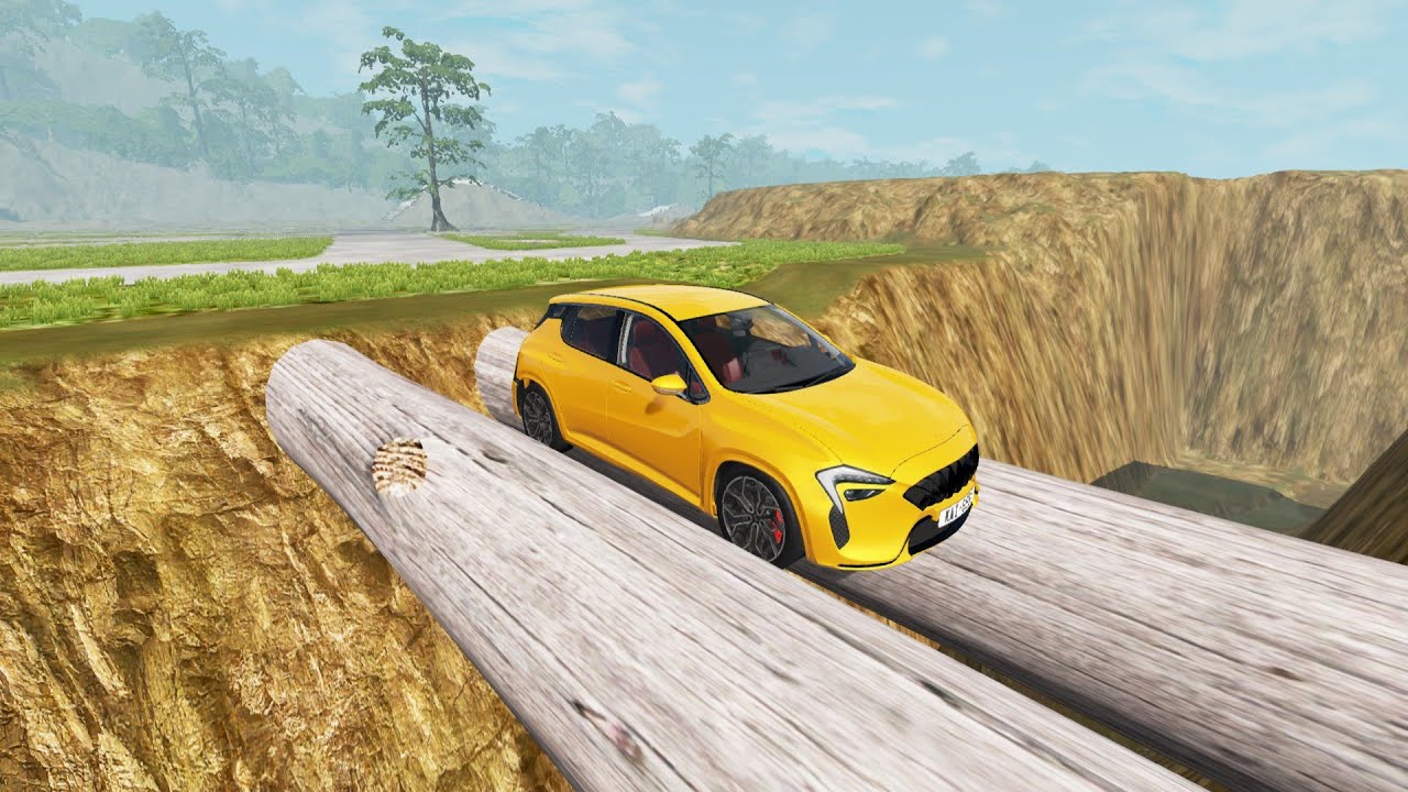 Cars vs Log Bridge - BeamNG Drive - YouTube