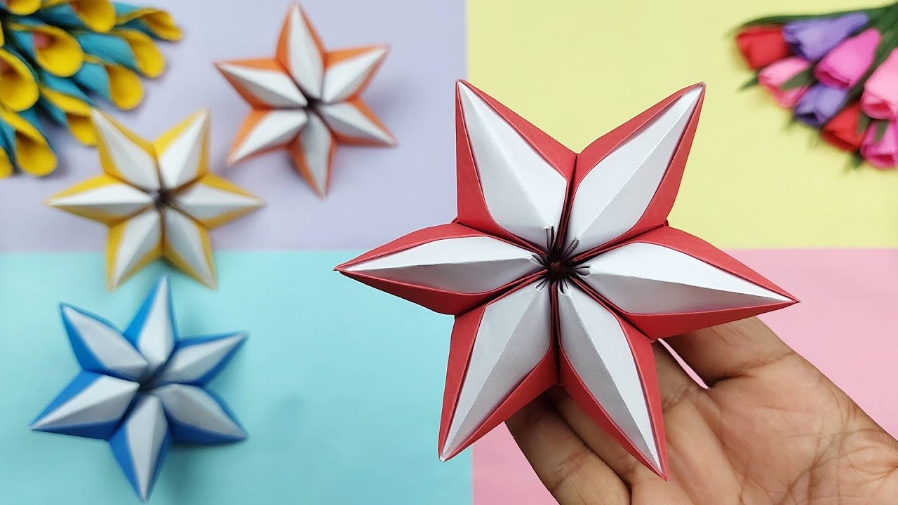 How to Make 3D Paper Stars😍DIY Homemade Paper Star⭐️Paper Cutting ...