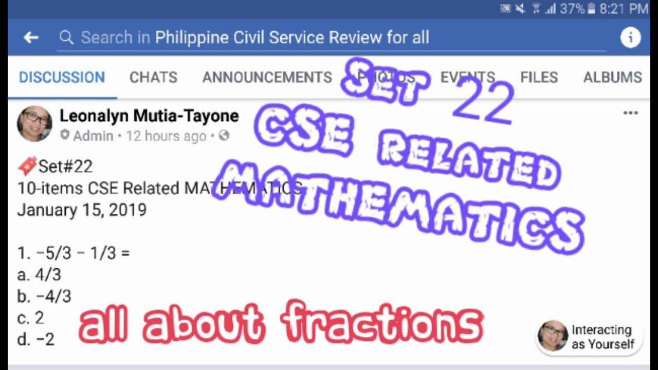 set#22 Civil Service Exam related MATHEMATICS all about FRACTIONS - YouTube