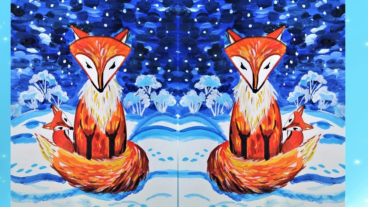 Рисуем зиму Как нарисовать лису Youtube