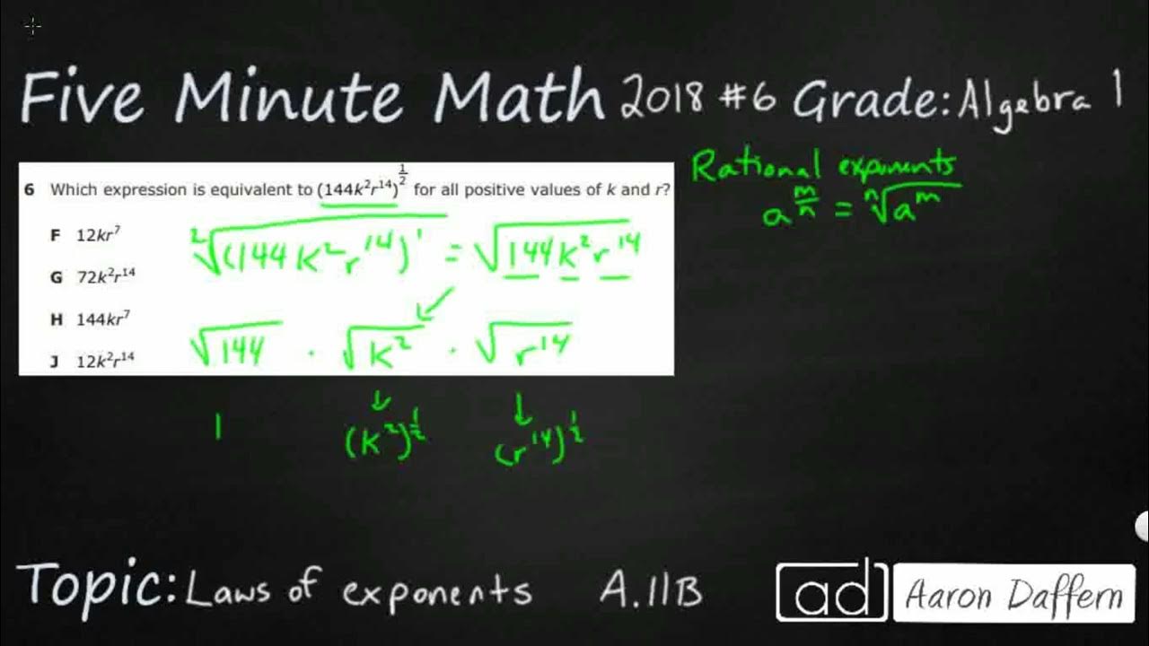 Algebra 1 STAAR Practice Laws of Exponents (A.11B - #6) - YouTube