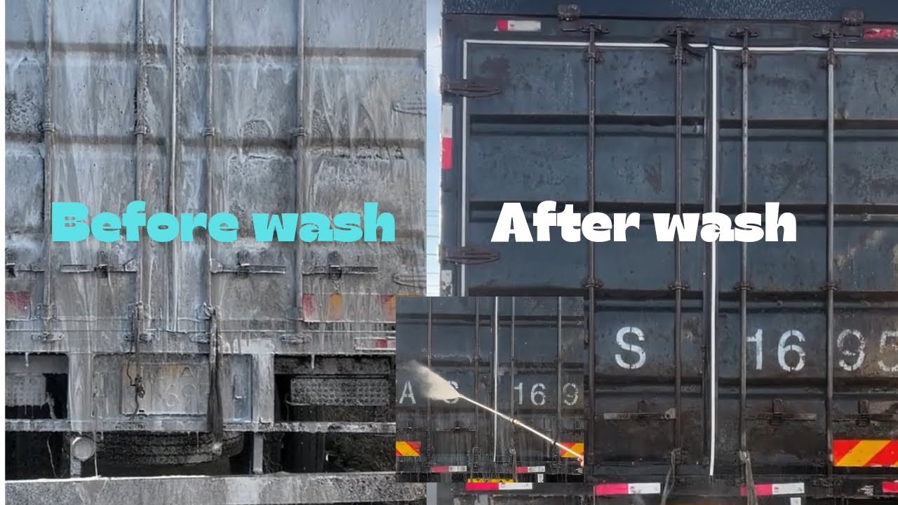 Container truck back wash! a detailed video of spray and foam washing 🫧 ...