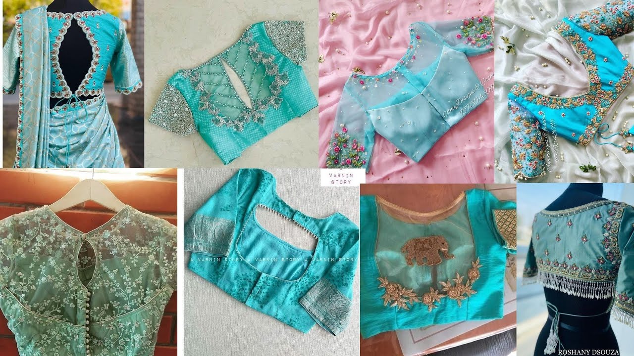 sky blue colour blouse designs, beautiful blouse designs/fashion with ...