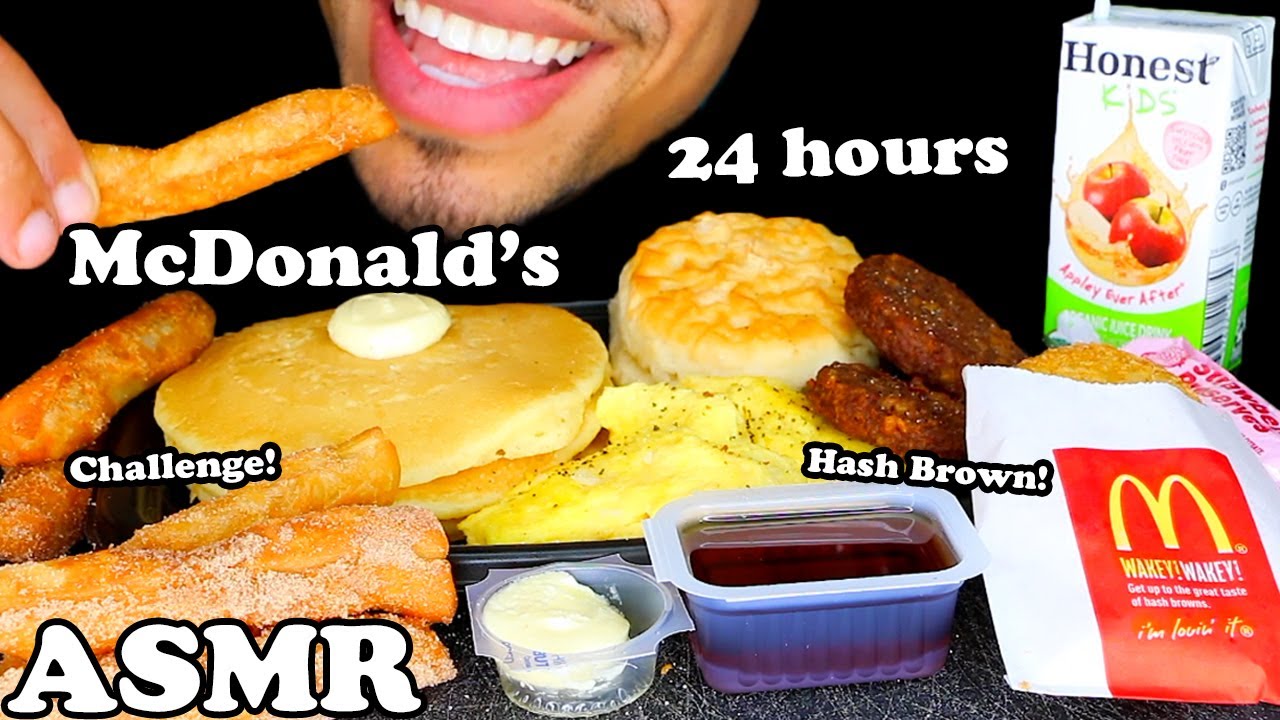 ASMR Eating McDonald's for 24 Hours Mukbang Jerry Hash Brown Chicken ...