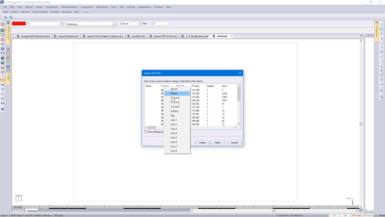 CIVIL DESIGNER FAQ - Create a new project (step 2)- importing ASCII dtm ...