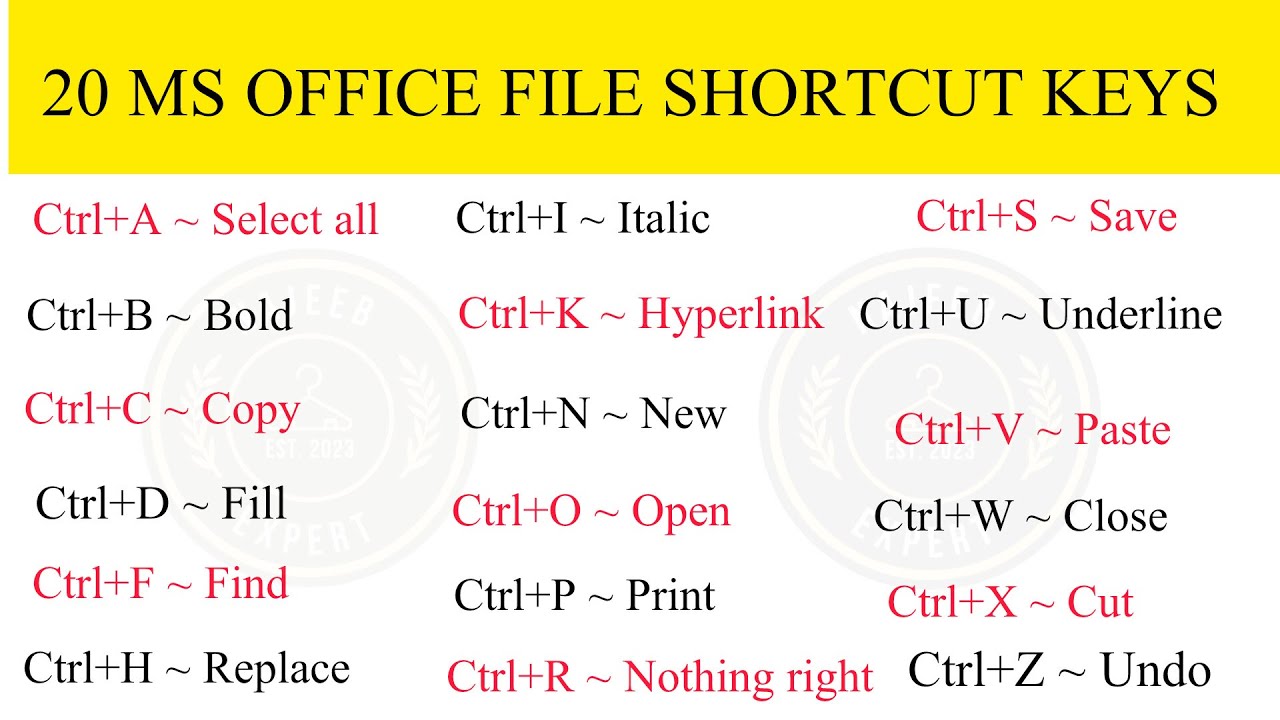 20 MS OFFICE FILE SHORTCUT KEYS | Najeeb Expert - YouTube