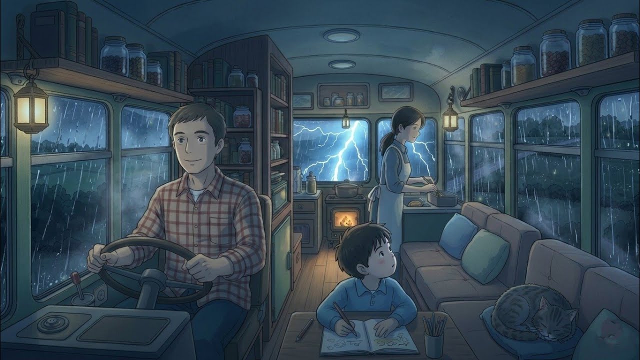 Cozy Bus Ride Home Under a Starry Sky 🌌🚌 | Family Night ASMR (Ghibli ...