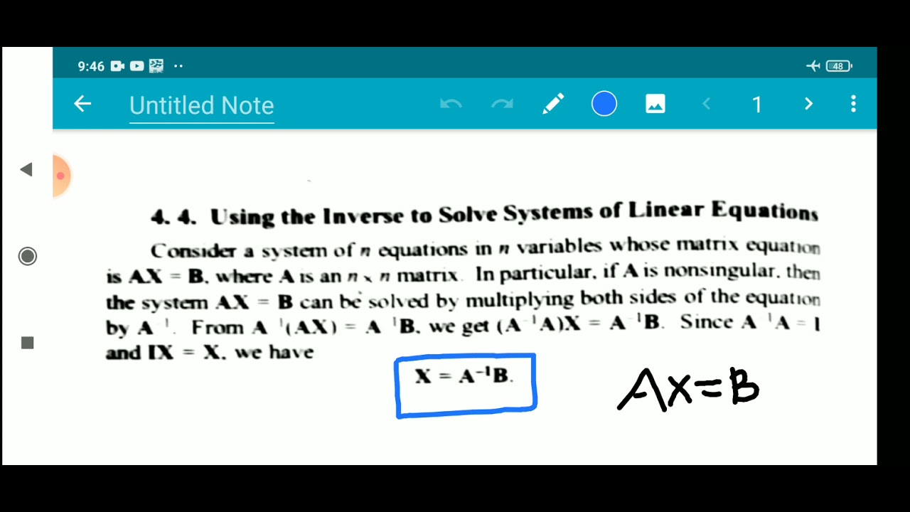 using the inverse to solve the system of linear equations - YouTube