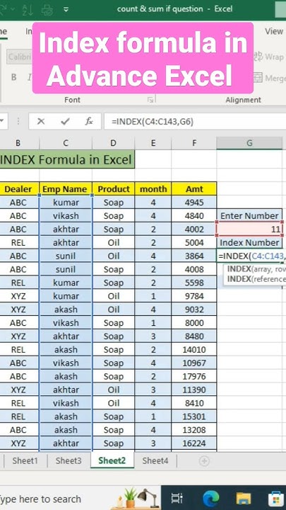 index formula in Advance Excel #indexformula #index #exceltips #tips # ...