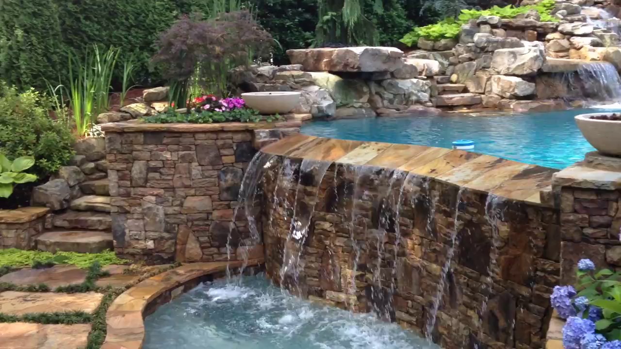 Swimming Pool Boulder Waterfall Masterpiece - YouTube