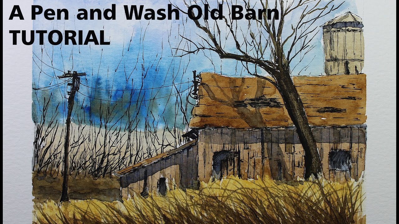 A pen and wash old barn Watercolor Tutorial By Nil Rocha - YouTube