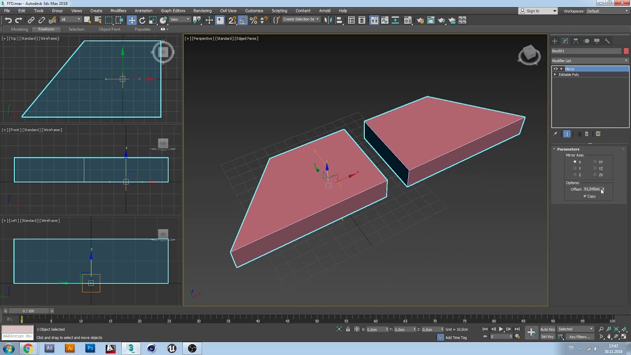 3ds Max Modify List Mirror Modifier Aynalama Türkçe Youtube