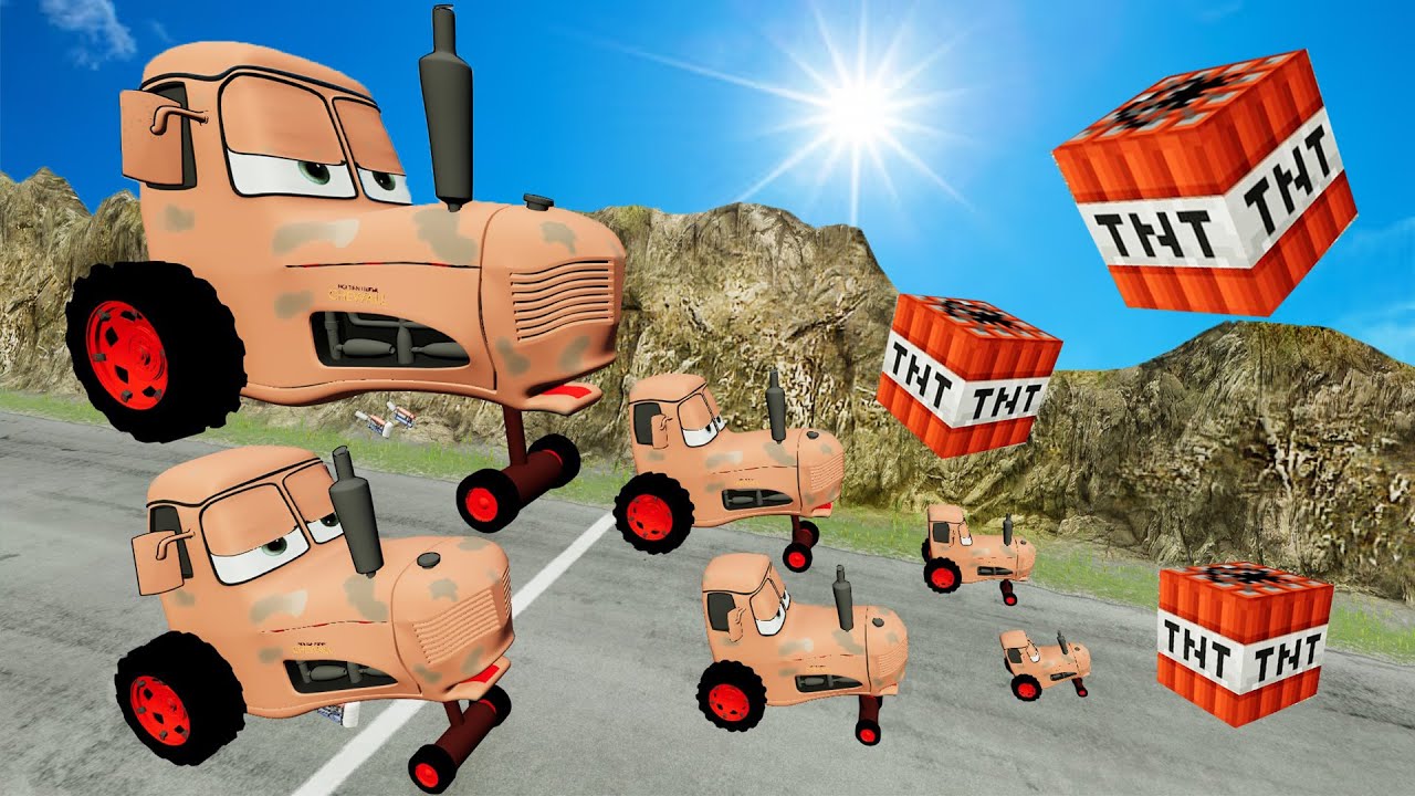 Big and small Tractors vs TNT Minecraft. Cars pixar. Descent without ...