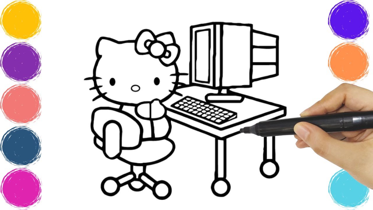 Hello Kitty with her computer Coloring, Painting, and Drawing for Kids ...