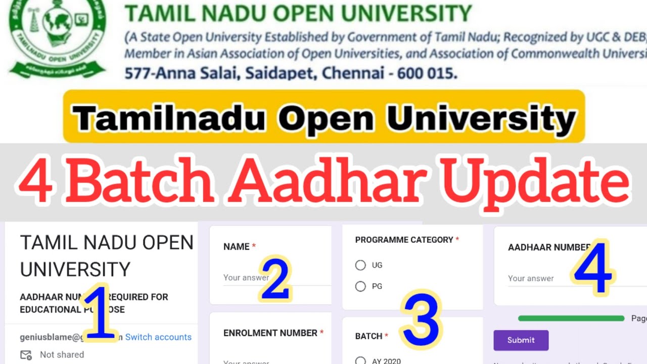 TNOU important latest updates - aadhar number collection for 4 batch ...