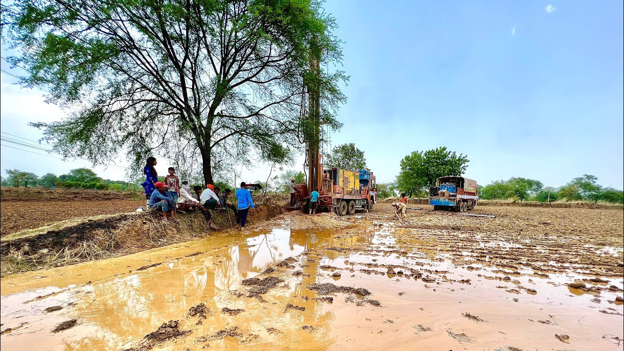 Borewell drilling 20 Hp motor boring with coconut water checking method ...