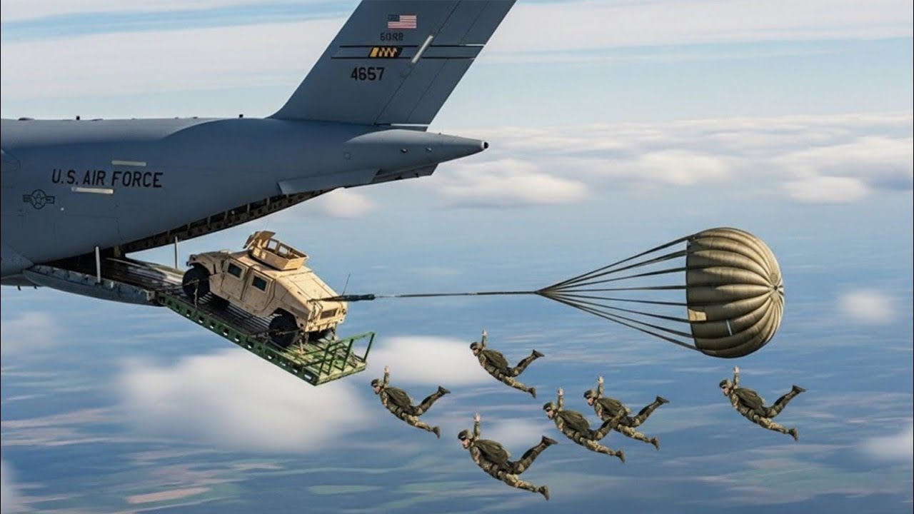US Air Force Throw Humvee from C-17 at 5,000 Feet - YouTube