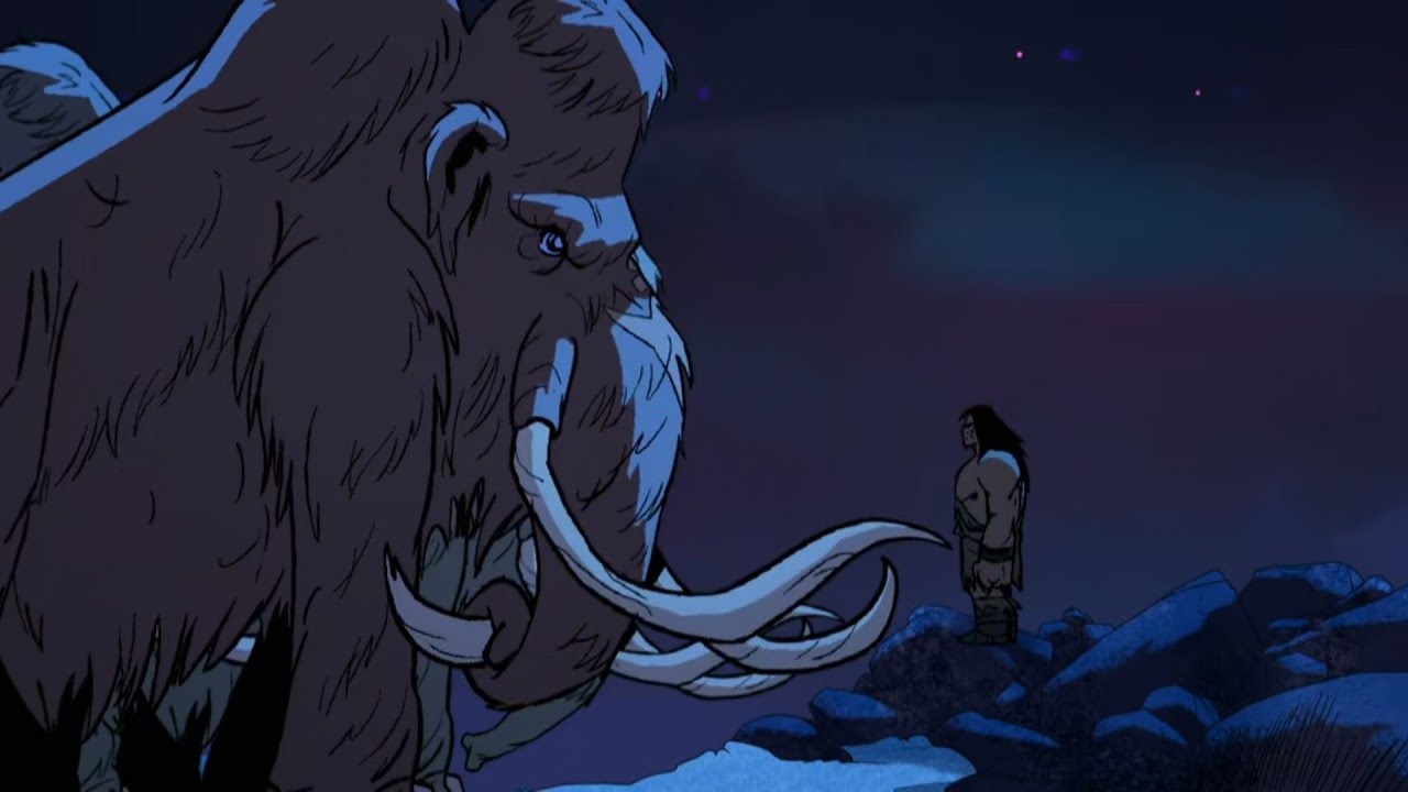 The caveman and tamed dinosaur fights with mammoth,The Primal Episode 3 ...