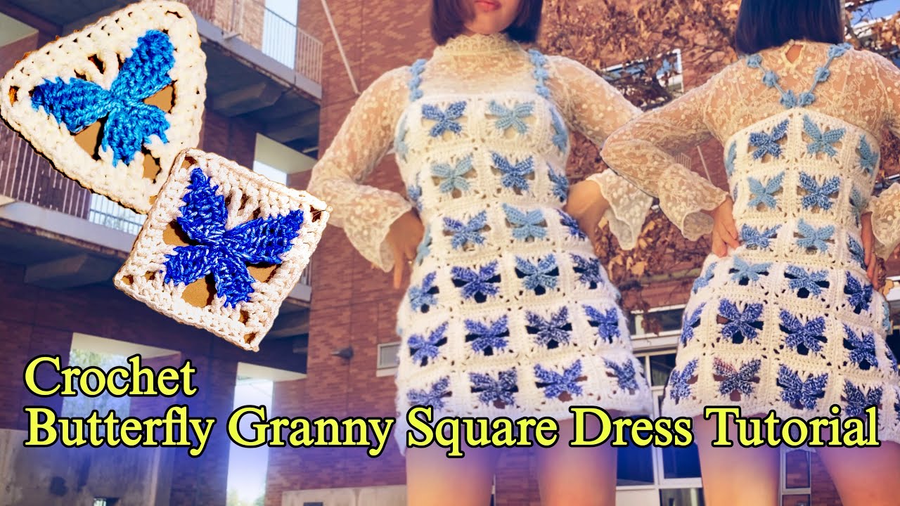 Crochet Butterfly Granny Square Dress Tutorial - YouTube