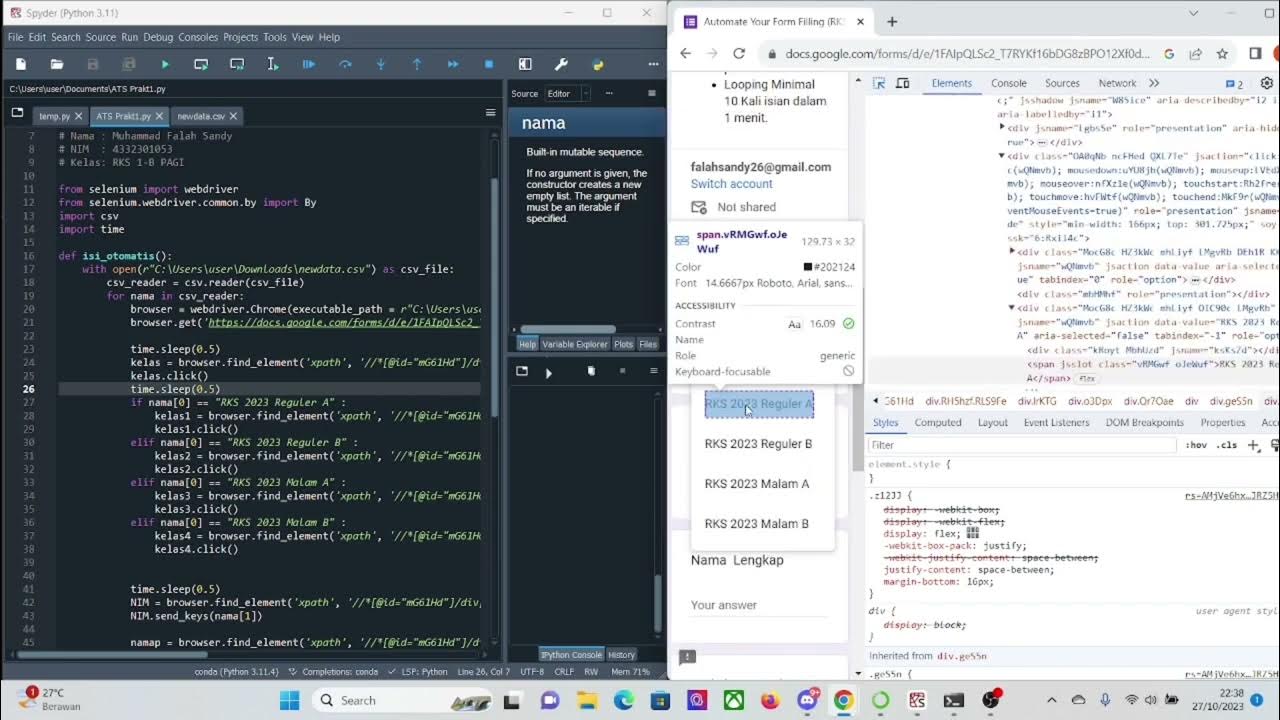 Mengisi Google form secara otomatis dengan banyak data menggunakan python - YouTube
