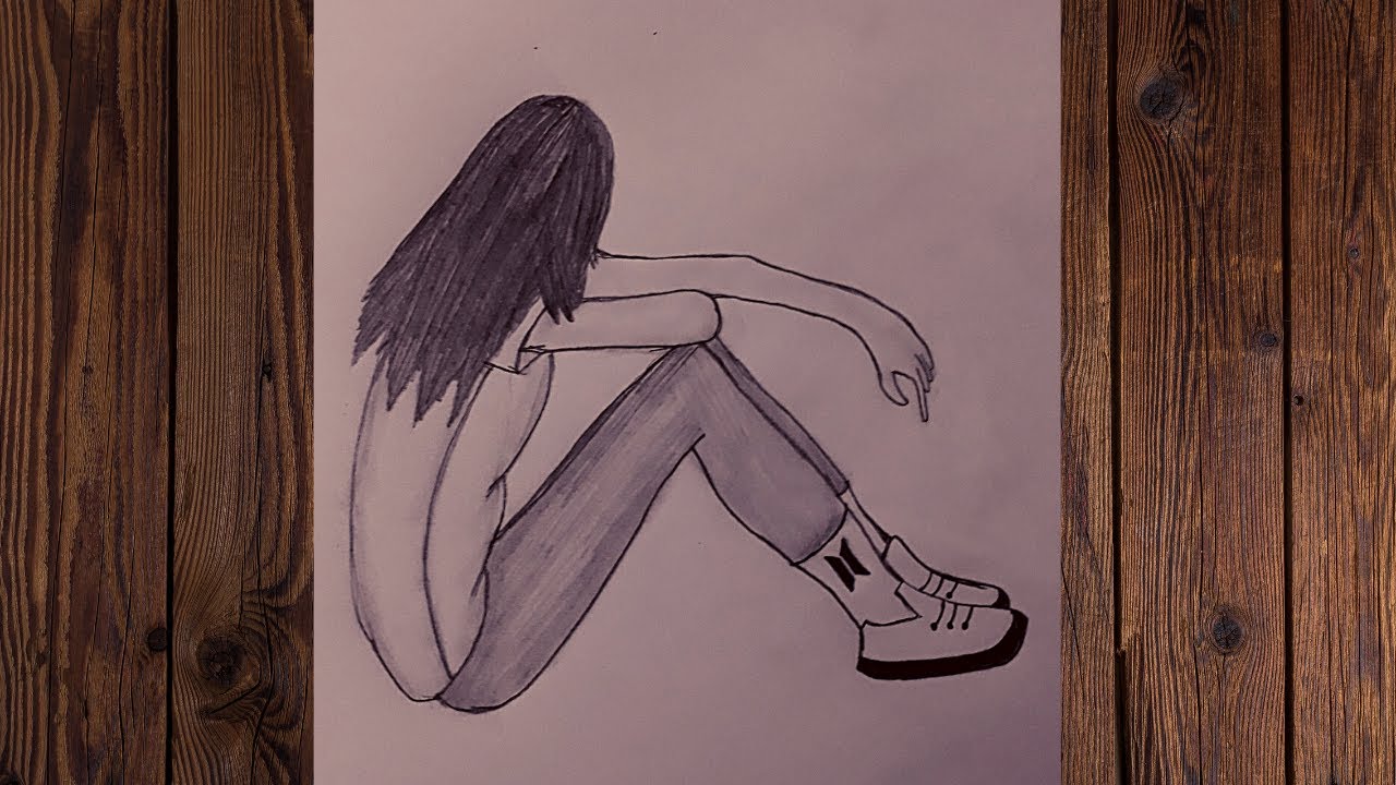 Drawing girls easy | Teaching drawing a girl sitting sad | Very easy ...