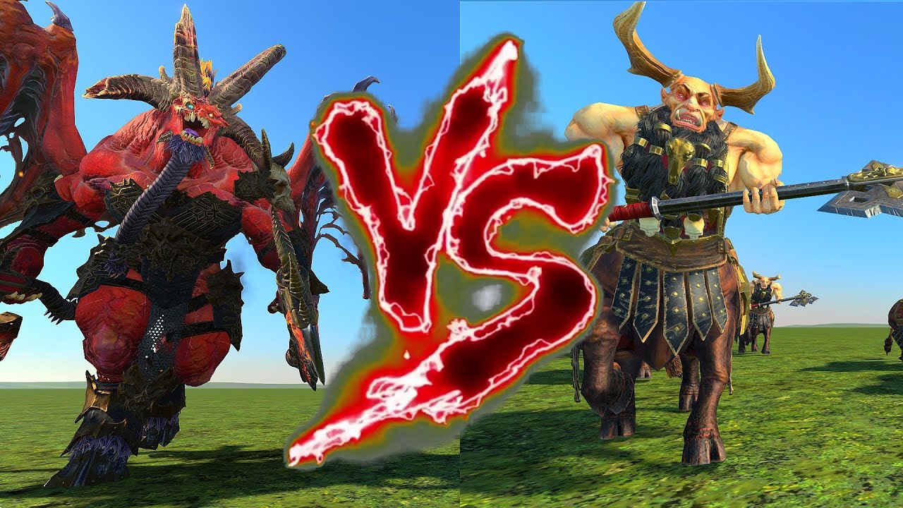 Skarbrand the Exiled VS Bull Centaur Renders (Great Weapons). Total War ...